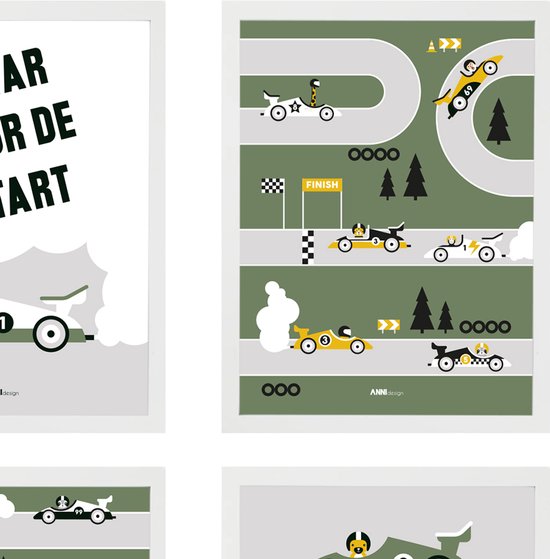 Poster set Raceauto groen grijs 4x maat A4 – raceauto – formule 1 ...