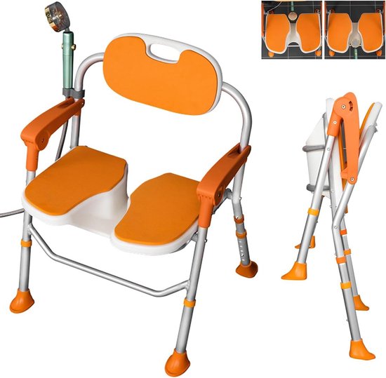 Collapsible Shower Chair with Armrests and Backrest - Height Adjustable ...