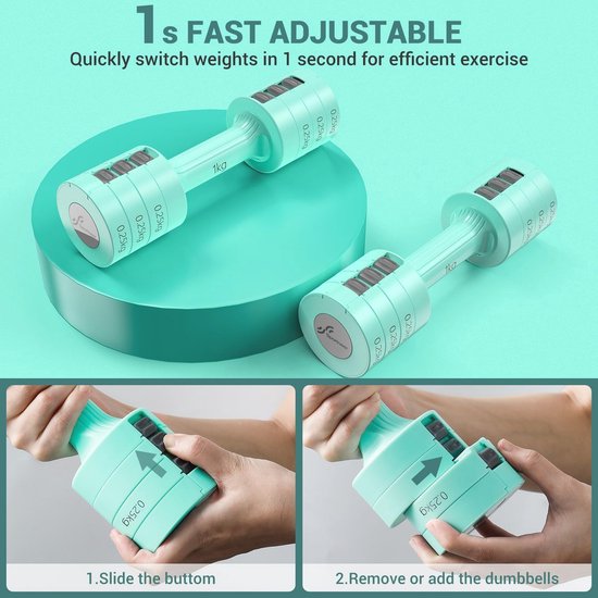 Verstelbare halters set 2x1-2,5 kg - 4-in-1 dumbbellset voor thuis ...