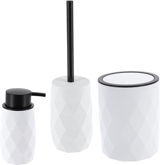 Toilet accessoire set - wc borstel/prullenbak en zeeppomp Diamond - wit ...