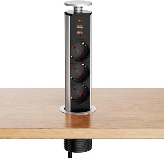 Inschuifbaar Stopcontact met USB C en 2 USB A – 3-Voudig ...