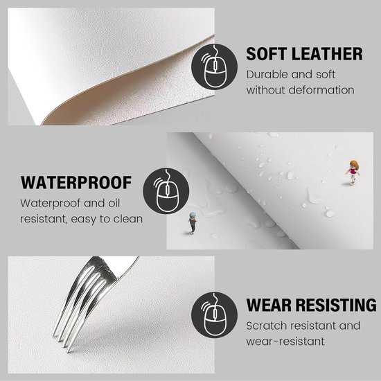 Witte leren muismat - waterdicht - ergonomisch - 1 stuk - 26 x 21 cm | bol