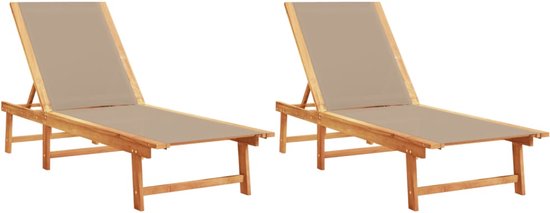 vidaXL Ligbedden 2 st massief acaciahout en textileen taupe - Ligbed ...