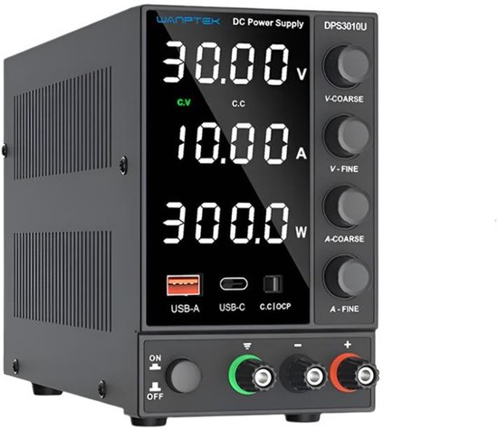 Voeding - Omvormer - Encoderknop - USB-A USB-C - Regelbare DC-voeding - 30V - 10A - AC... | bol