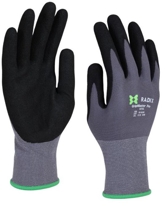 Radix GripMaster Pro - Werkhandschoenen - Nitril Micro Foam Sandy - Black/Grey - M8 / S | bol