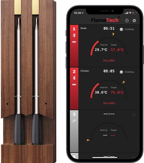 Flametech Two - Draadloze vleesthermometer met 90m bereik - Voor Oven, Grill, BBQ | bol