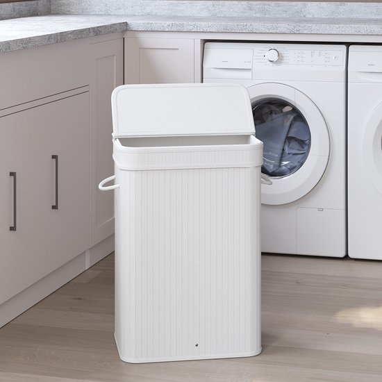 Wasmand met deksel, wasmand bamboe, waszak met afneembare handvatten en ...