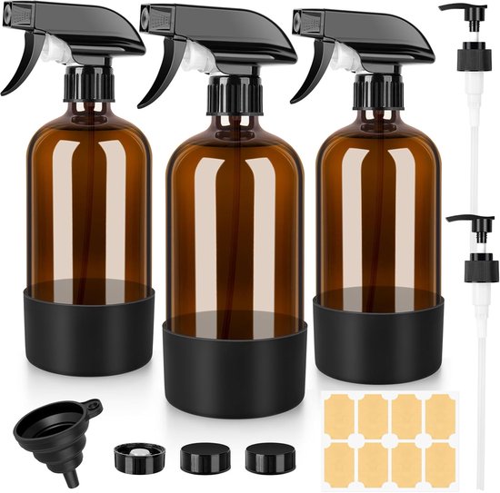 Amberkleurige glazen spuitflessen - Set van 3 stuks - 16 oz - Reiniging ...