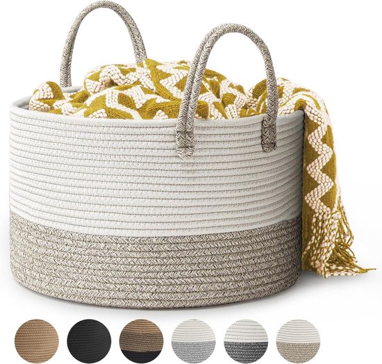 Grote Katoenen Touw Wasmand 32L Deken Opbergmand D40 x H25 CM met Handgreep - Bruin | bol