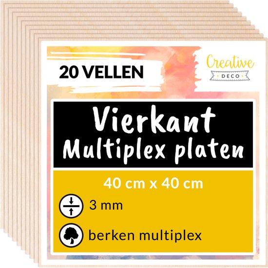 Creative Deco 20 x 40x40cm Multiplex Platen Vierkant 3mm | 400 x 400 x ...