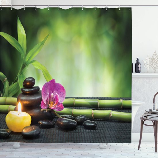 New Bed, Spa-thema Orchidee Bladeren en Rotsen Douchegordijn Badkamer ...