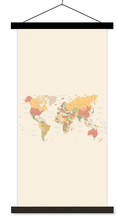 Schoolplaat - Textielposter - Wereldkaart - Realistisch - Beige - 60x120 cm - Textiel... | bol