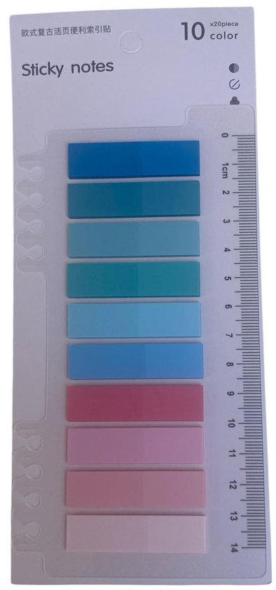 Index tabs - 200 stuks - inclusief liniaal - 10 kleuren - sticky notes ...