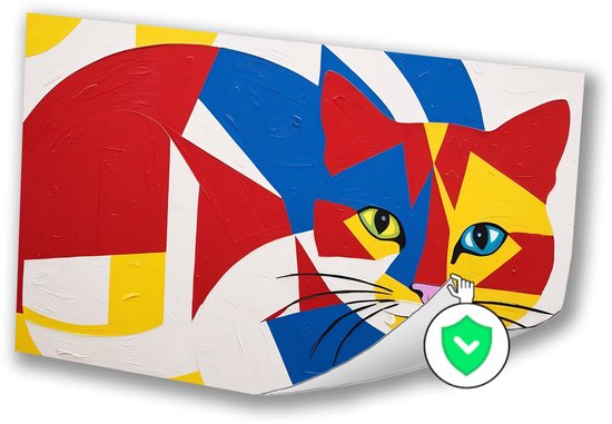 Kleurrijke geometrische abstracte kat - Kat poster - Wanddecoratie ...