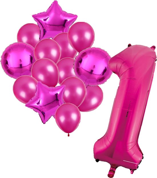 Ballonnenset roze 1 - ster - rond - ballon - 1 jaar - cijferballon ...