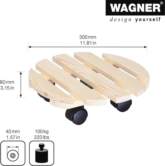 Plantenroller Ø 30 x 8 cm - FSC® massief hout, 100 kg draagkracht ...