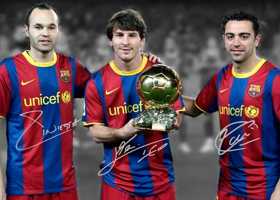 FC Barcelona Legends Poster – Messi Xavi Iniesta – Ballon d’Or Moment ...