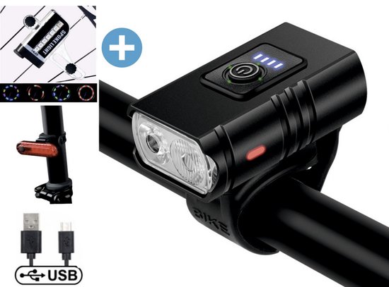 IMENGINE Fietsverlichting Set – USB Oplaadbare LED Voor- & Achterlamp ...