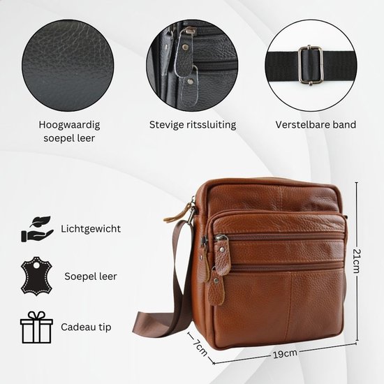 Petit sac bandoulière en cuir Fana Bags Cognac - Sac bandoulière homme ...