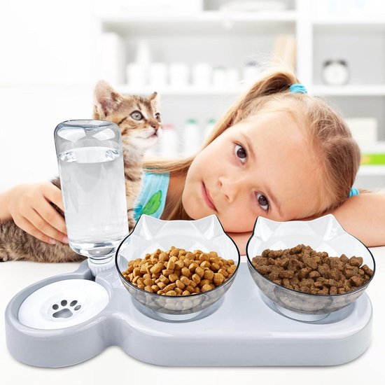 Verhoogde voerstandaard voor katten - 15 graden gekanteld - dubbele ...