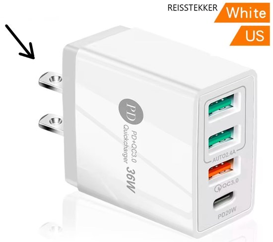 Reisstekker Multipoort VS/USA - Multipoort 4 poorten adapter 3x USB ...