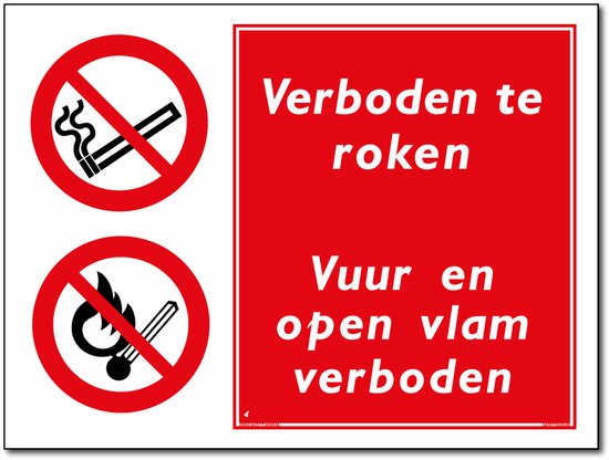 Verboden te Roken / Vuur en Open Vlam Verboden - Bord 15x20 cm - 5 ...