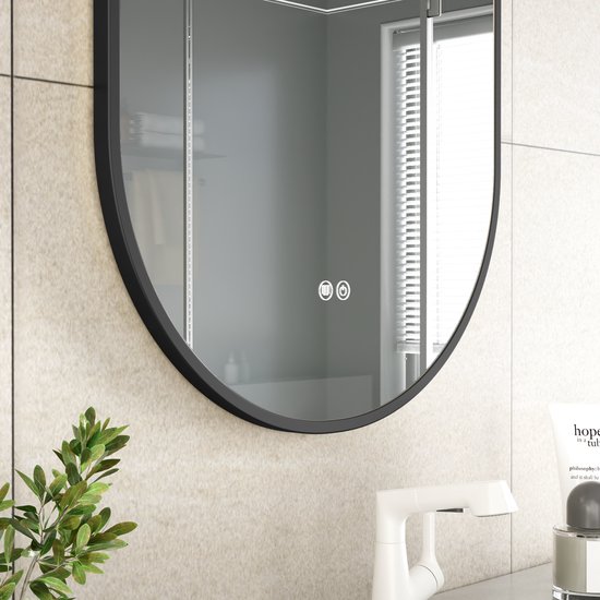ERFU Ovale Badkamerspiegel met verlichting led 50x100 cm in mat zwart ...