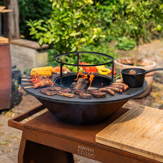 RJRoyal Living Plancha BBQ Grill Grillring Met Houtopslag
