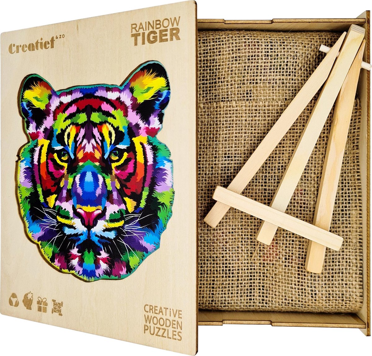 Regenboog Tijger - Houten Puzzel Volwassenen - Jigsaw puzzels - A3 ...