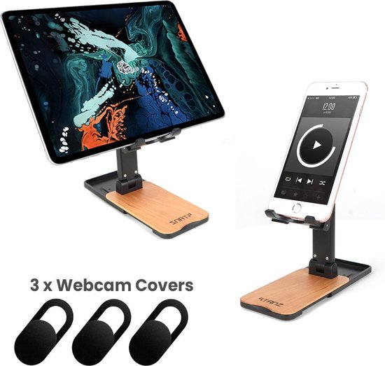 Stanz Telefoon & Tablet Houder - Kastanje Hout - 3x GRATIS webcam ...