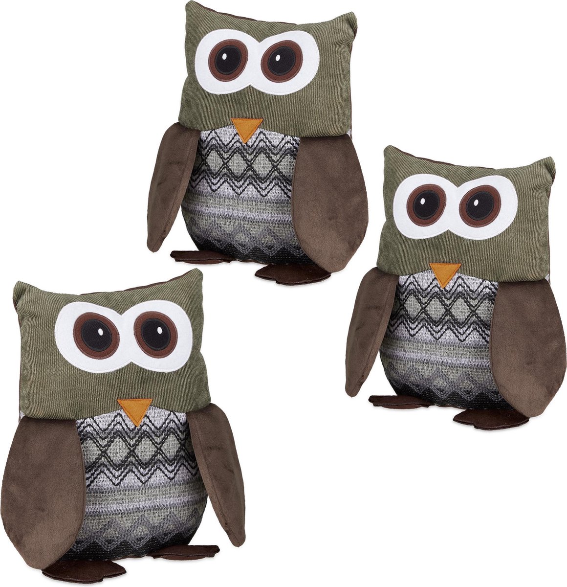 Relaxdays 3 x deurstopper uil - deurstop dier - kinderen - van textiel ...