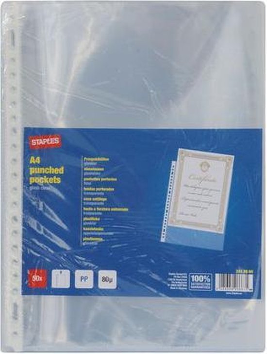 50x Staples A4 Showtas Polypropyleen 80 micron 23-gaats Glashelder ...