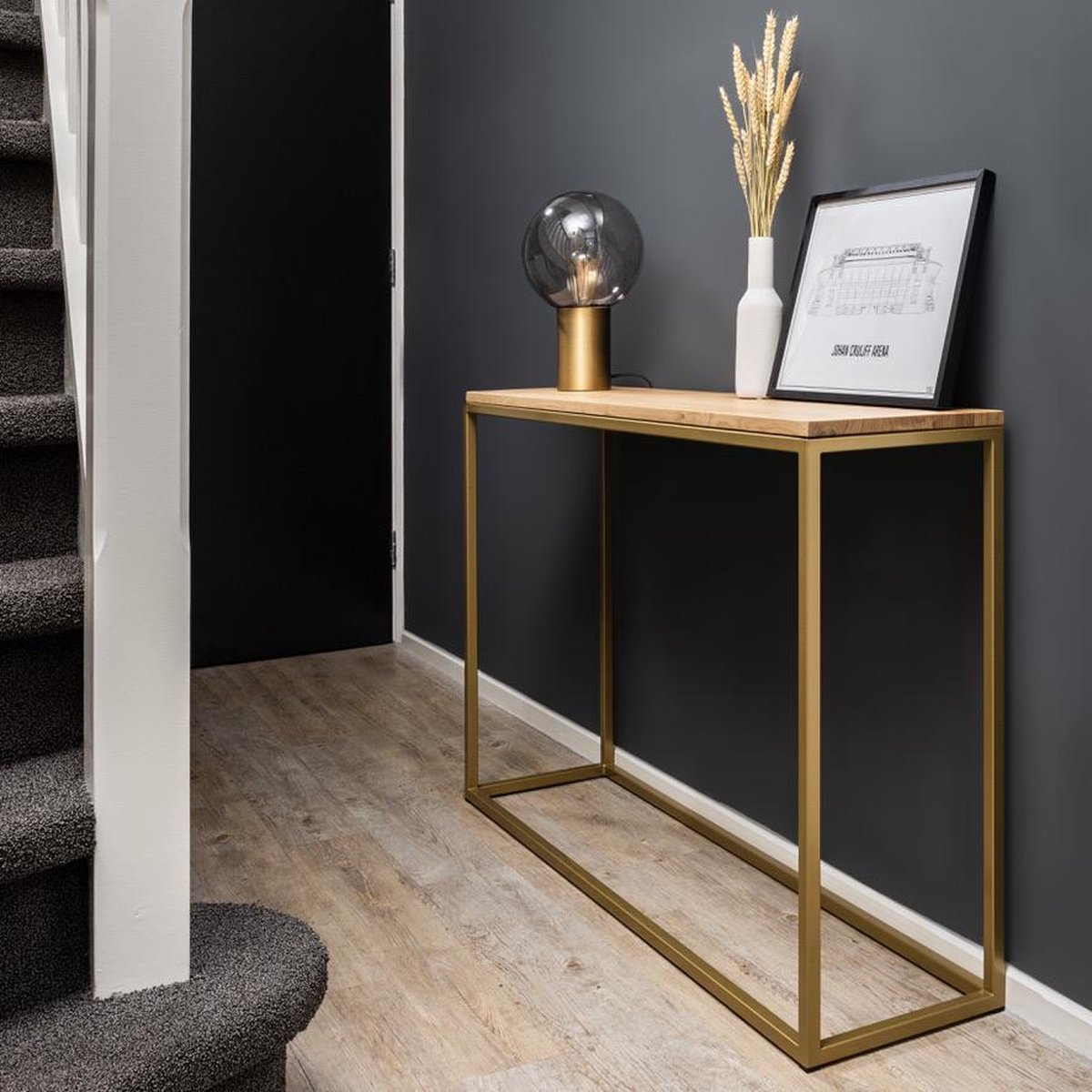 Sidetable eikenhout - goud onderstel - 120 x 30 cm | bol