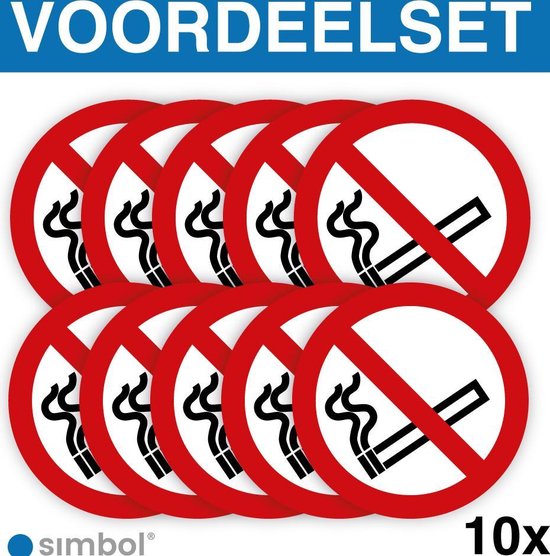 Voordeelset 10 Stuks Stickers Verboden te Roken / Rookverbod - ø 10 cm ...
