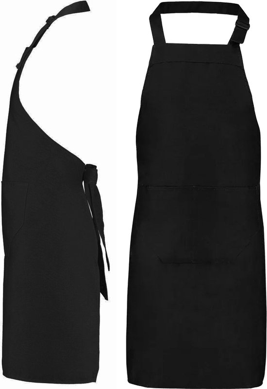 Halterschort - Schort met voorzak en verstelbare nekband - Zwart - 70 x ...