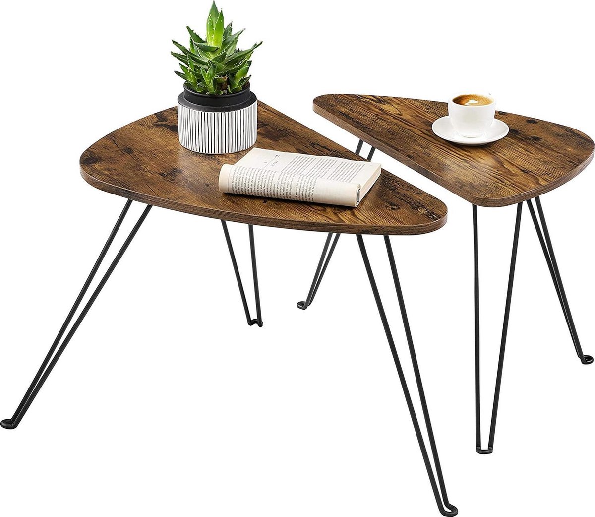 Set van 2 bijzettafels, kleine afgeronde Tafeltjes voor woonkamer ...