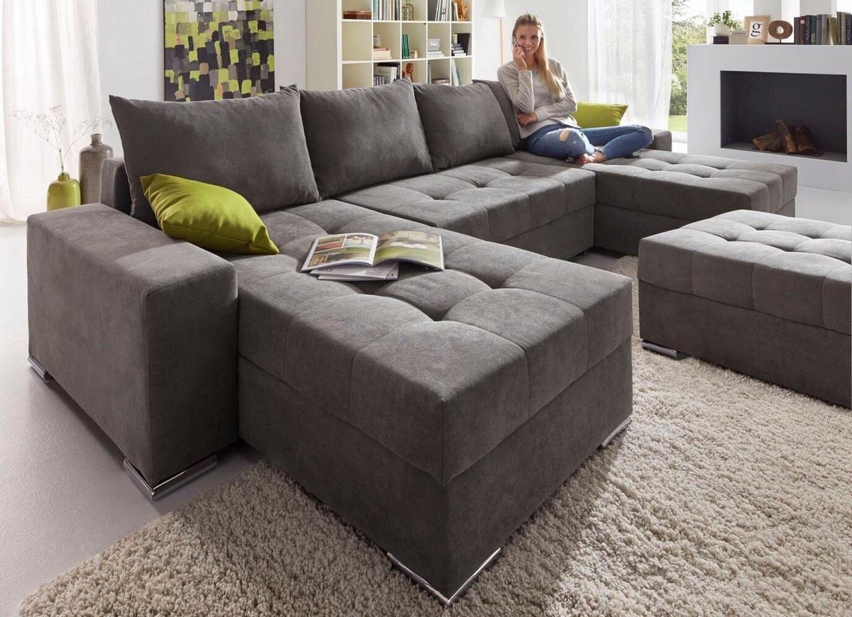 Hoekbank Josua structuur velvet stof - hoekzetel met bed en ...