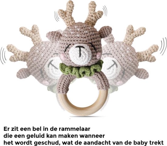 Houten Baby Rammelaar - Gehaakte Rammelaar - Babyspeelgoed - Bijtring ...