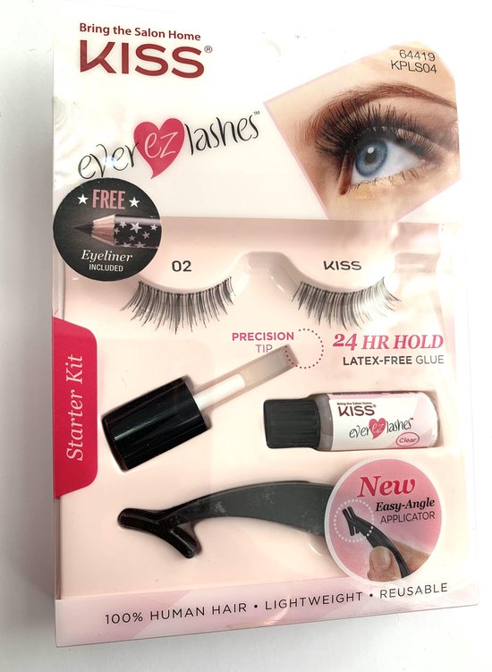 Kiss Everez Ligh Lashes 100% Natuurlijk Haar + Lijm+Applicator+Eyeliner ...