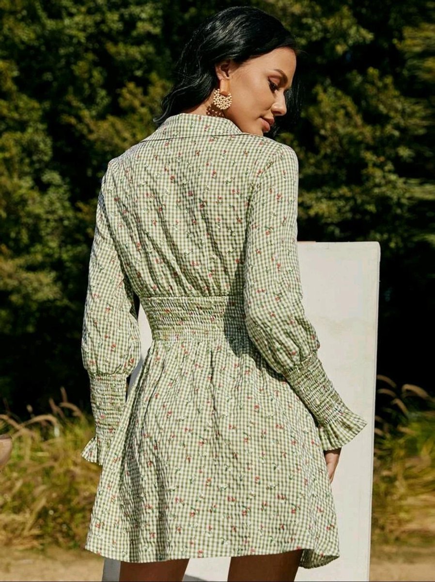 MKL - Midi Zomerjurk - Dames jurk - Rood Bloemetjes - Boho Carré Jurk Knoop - Maat S | bol.com