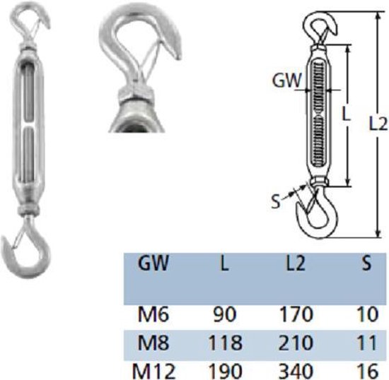 RVS Spanschroef met haken en extra zekering | bol