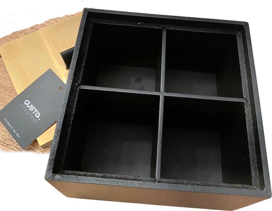 Gusta - Theedoosje 14x14x8cm Zwart/Goud | bol.com