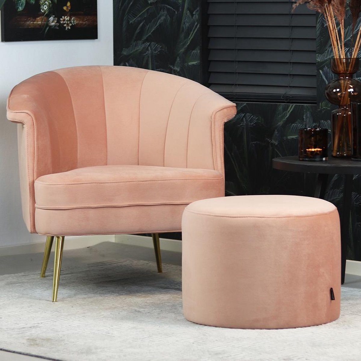 Velvet poef rond Anna velvet roze - Hocker velvet - Poef roze ...