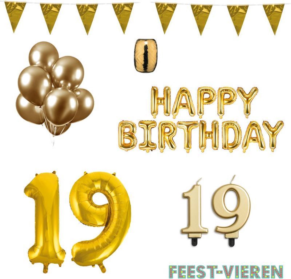 19 jaar Verjaardag Versiering Pakket Goud | bol