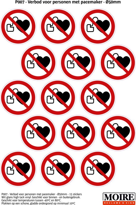 Pictogram sticker 75 stuks P007 - Verbod voor personen met pacemaker ...