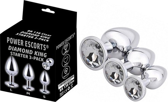 Power Escorts Metalen Buttplug Set Clear Steen Net Echte