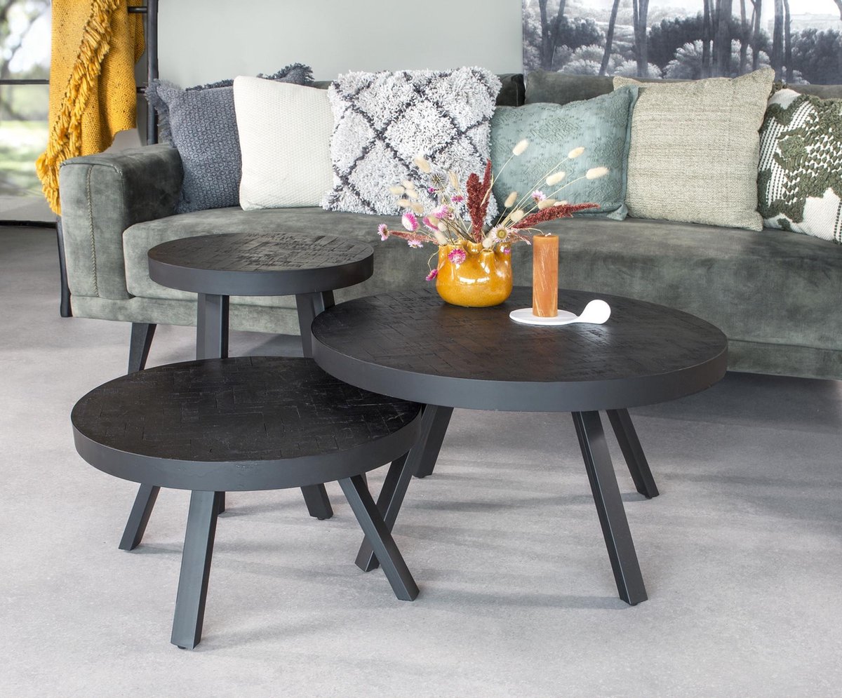 Herringbone -Salontafel - rond - dia 45cm - zwart - visgraat parket ...