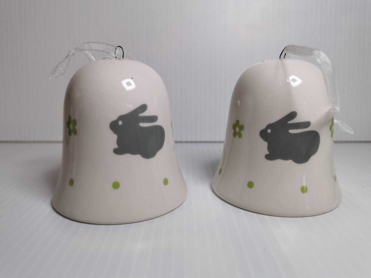 Set van 2 Paasklokken wit met haasjes Ø6cm x 7cm H | bol.com