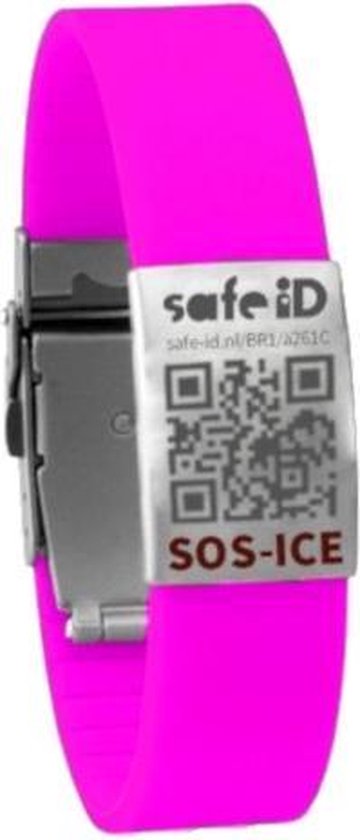 Safe-id Sos-armband Fluo Qr-code 22 Cm Siliconen Roze/zilver | bol.com