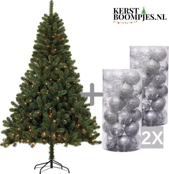 Complete Kunstkerstboom 180 cm met losse verlichting en Zilvere ...